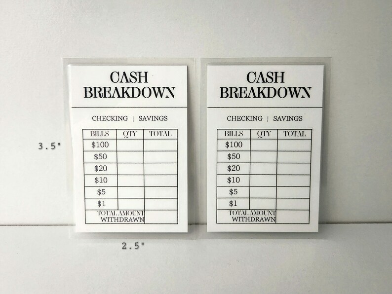 Cash Breakdown Laminated Bank Slips Laminated Sharpie Marker - Etsy