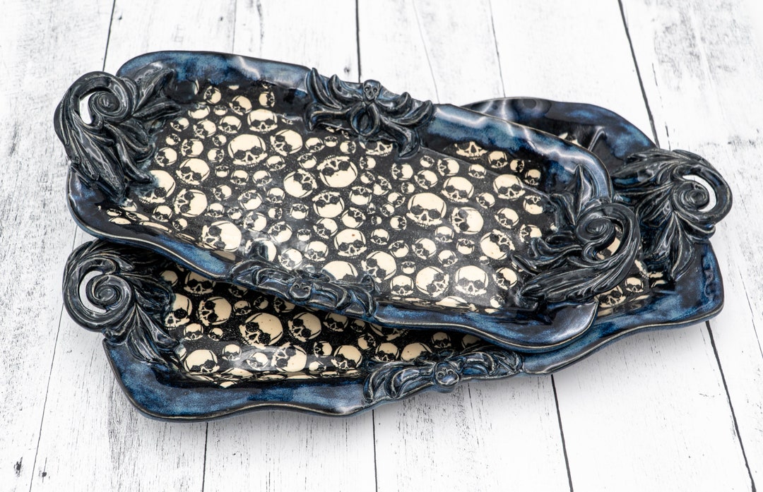 Skull Decor Ceramic Serving Trays With Handles, Nesting Trays, Skull ...