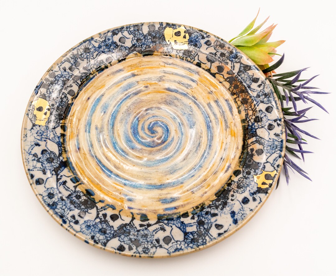 Gothic Ceramic Serving Platter With Gold, Handmade Serving Tray, Goth ...