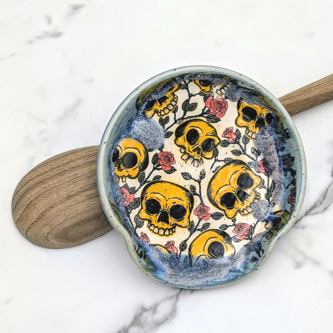 Skull Spoon Rest for Kitchen, Spoon Rest Pottery, Spoon Holder Ceramic ...
