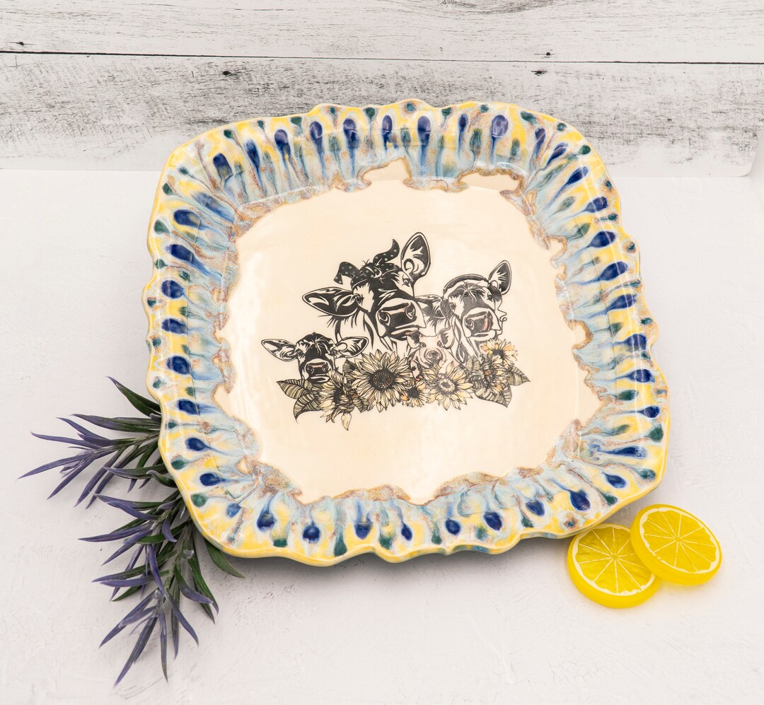 Handmade Farm Cow Ceramic Tray, Pottery Platter Handmade, Cow Lover ...