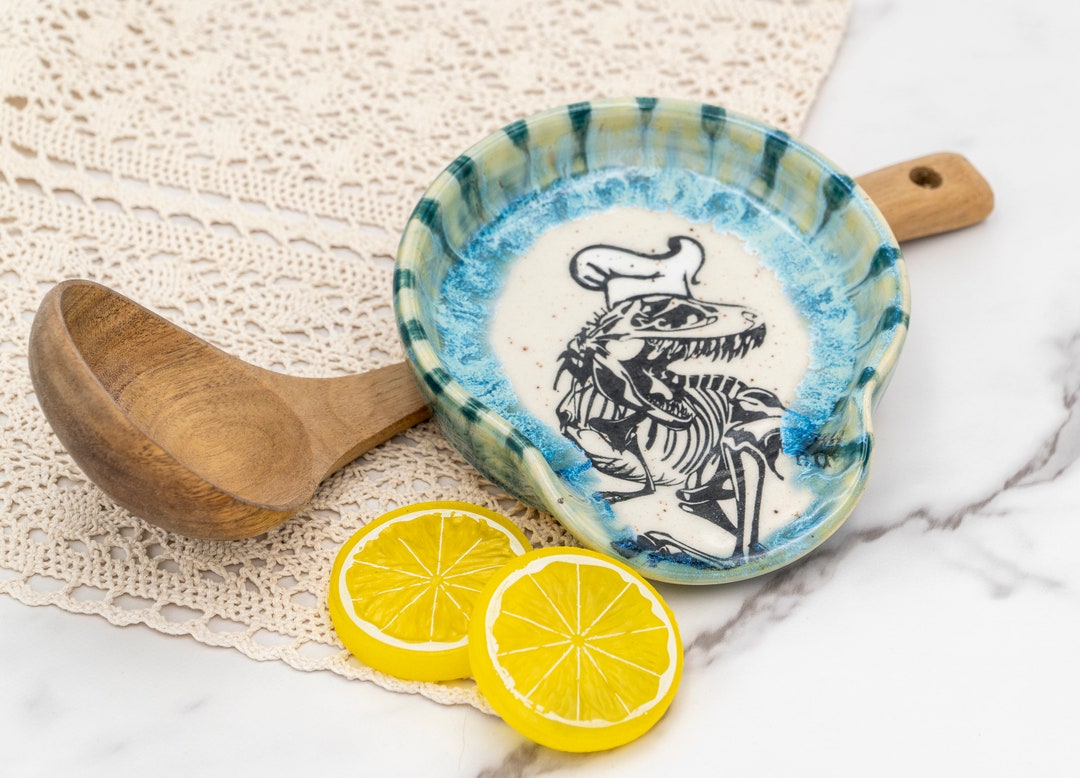 T Rex Decor, Spoon Rest Ceramic, Kitchen Utensil Holder, Paleontology ...