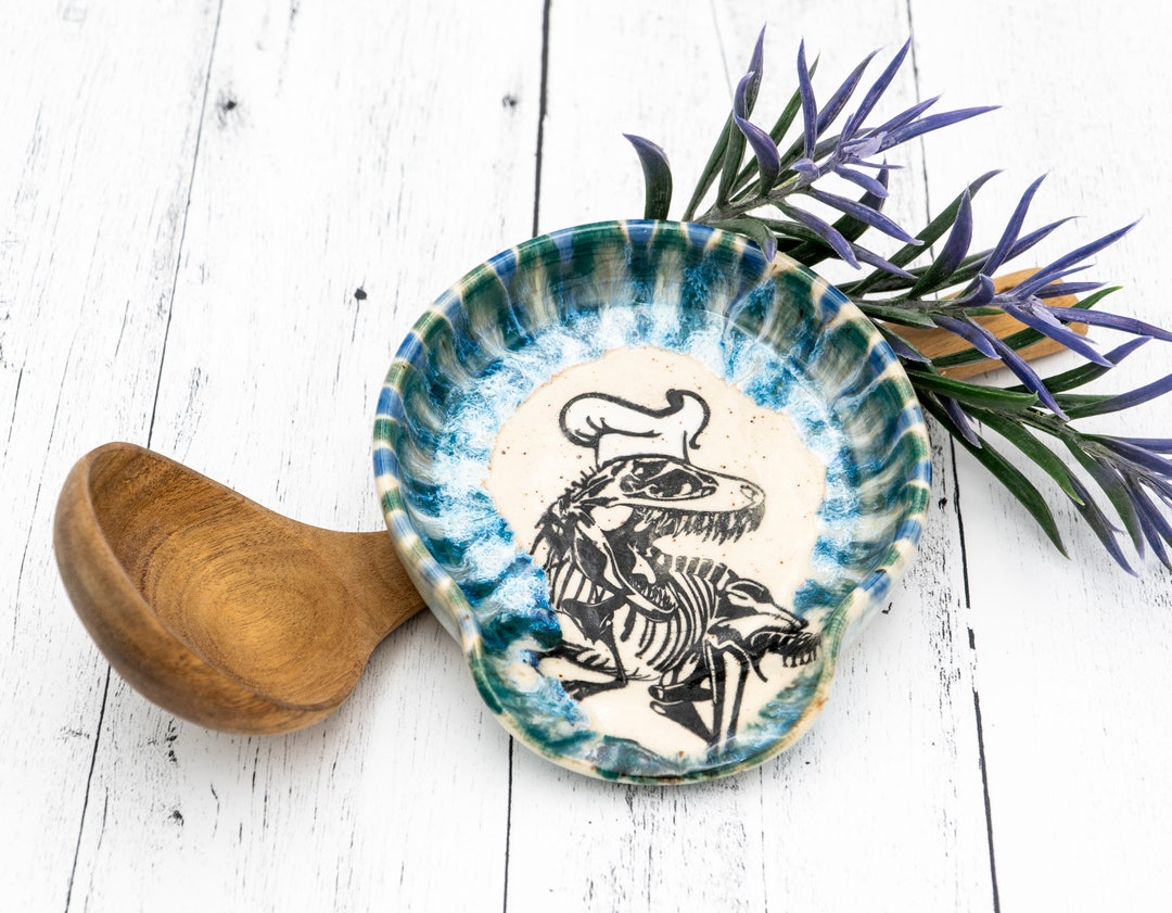 T Rex Decor, Spoon Rest Ceramic, Kitchen Utensil Holder, Paleontology ...