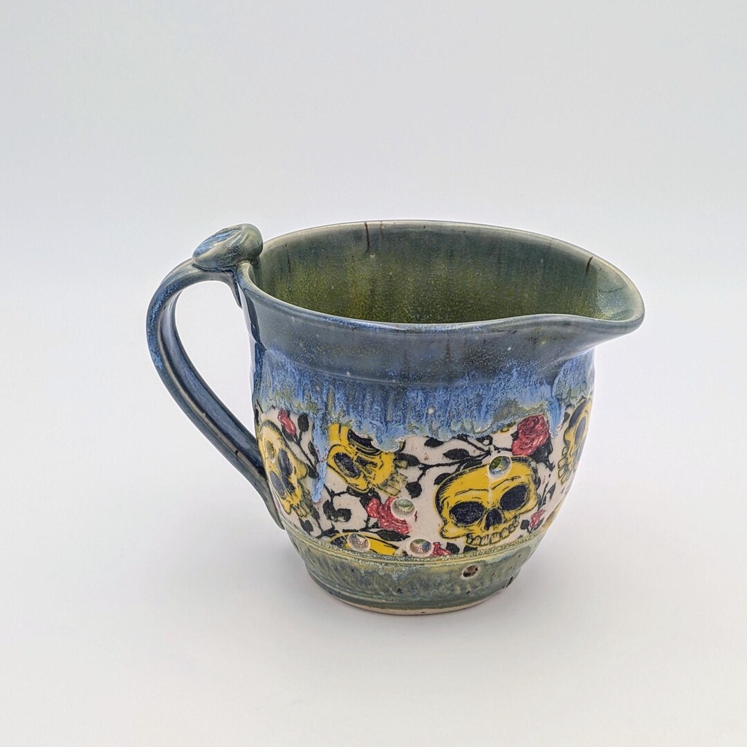 Handmade Ceramic Berry Bowl With Skull & Roses Design, Goth Kitchenware ...