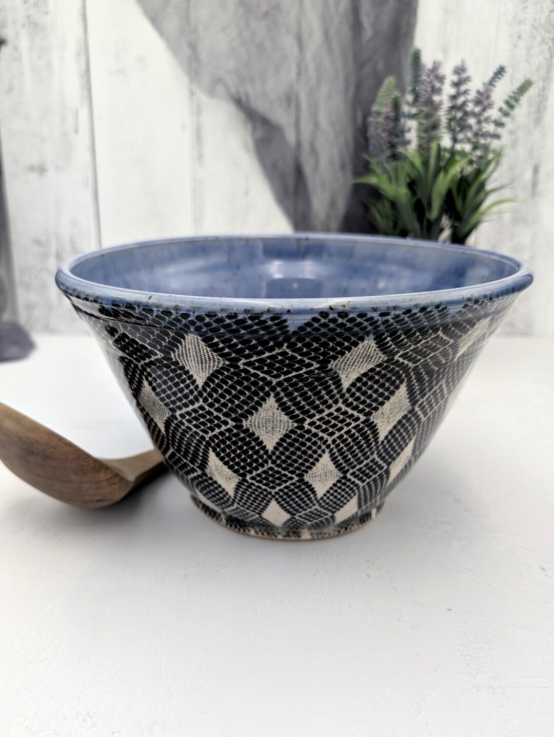 Large Ceramic Salad Bowl: Diamond Pattern Pottery, Centerpiece Bowl - Etsy