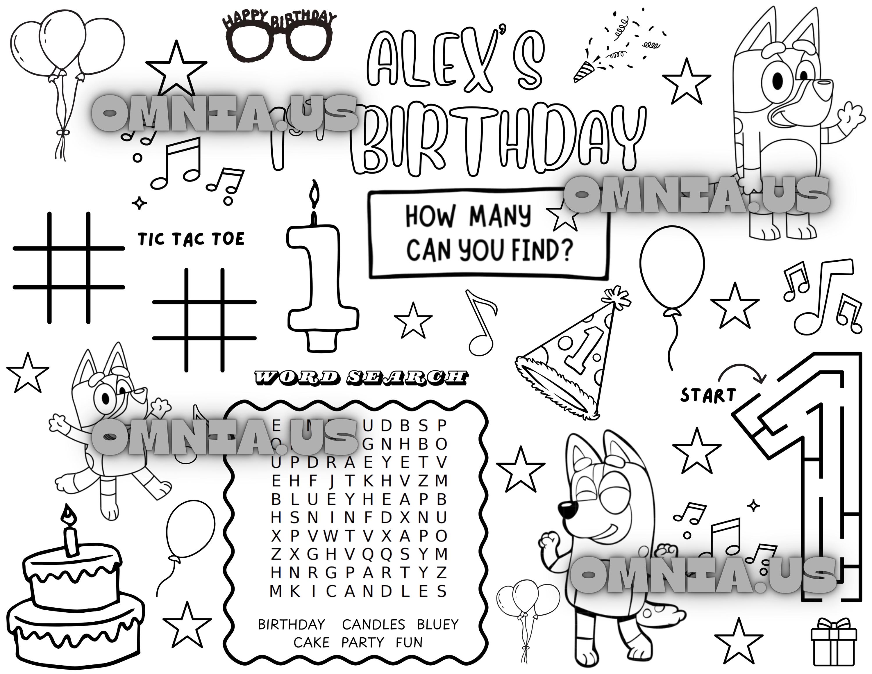 Personalized Bluey Activity Sheet for Birthdays, Birthday Placemat ...