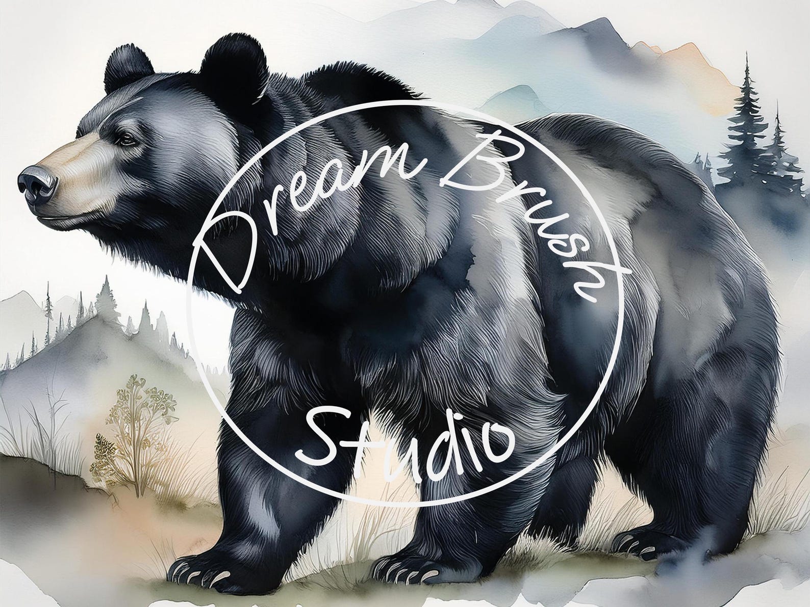 Black Bear Watercolor, Printable Black Bear, Bear Art Print, Black Bear ...