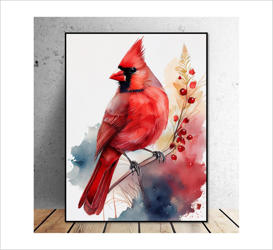 Watercolor Red Cardinal Print, Farmhouse Art Print, Red Cardinal Art ...