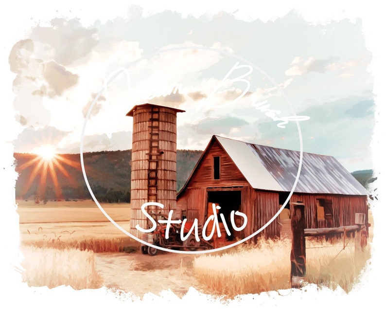 Watercolor Farmhouse Barn Wall Art, Digital Farmhouse Print, Printable ...