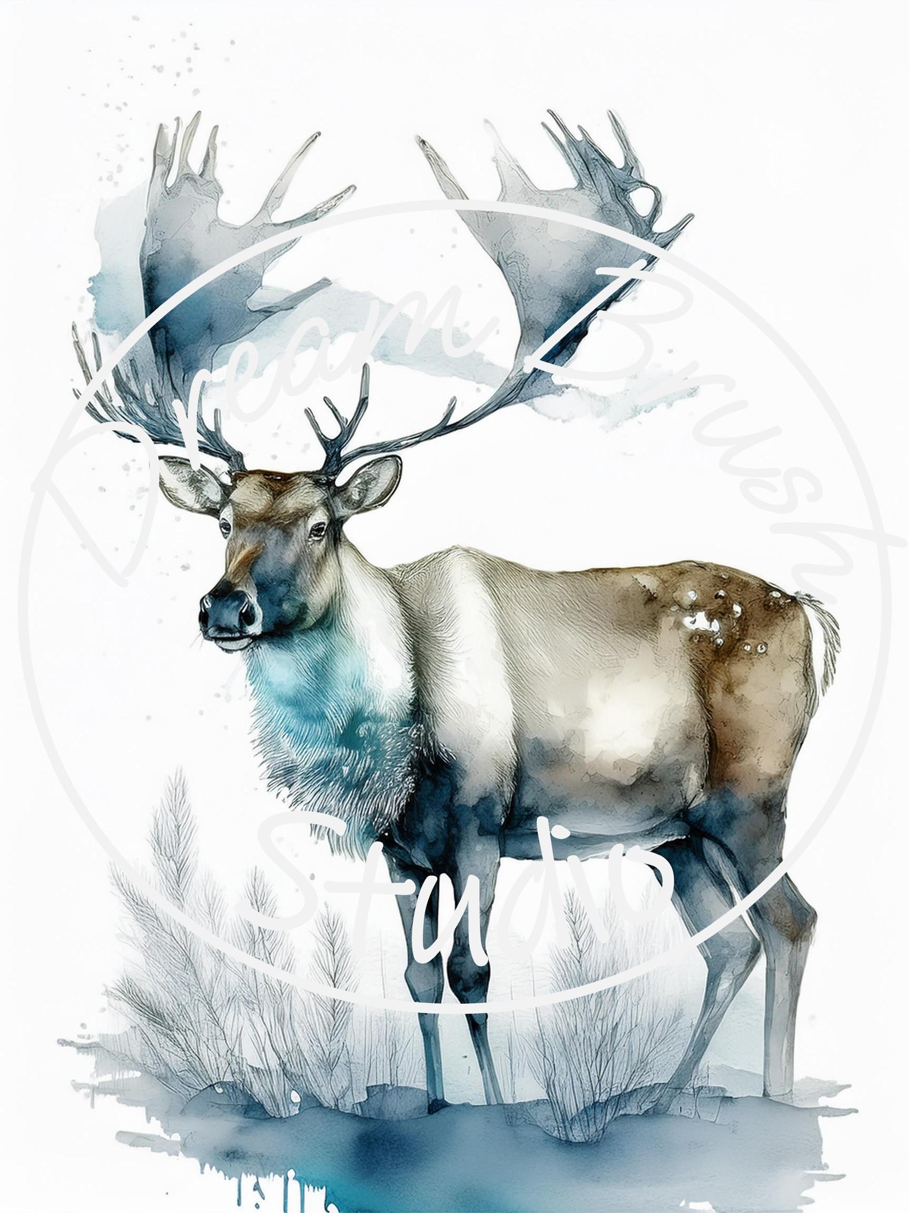 Caribou Watercolor Painting, Caribou Printable, Deer Watercolor ...