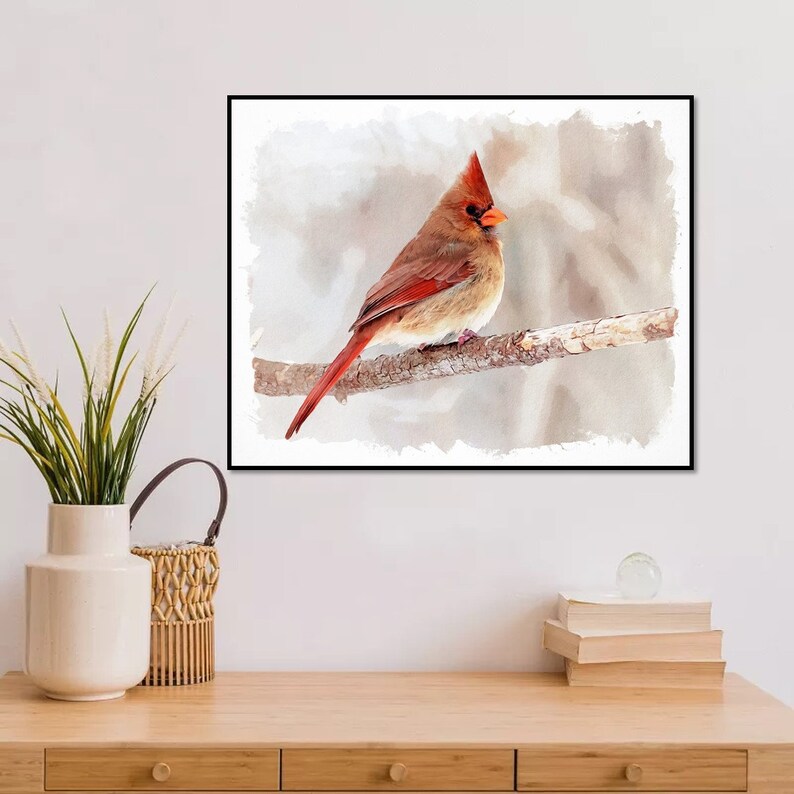 Watercolor Red Cardinal Bird Art Print, Bird Art Download, Printable Red Cardinal Wall Art Print ...