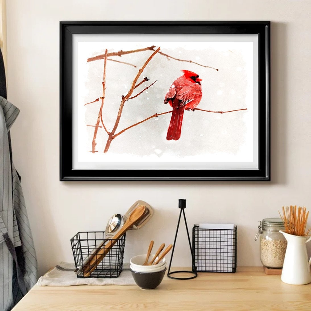 Watercolor Red Cardinal Print, Bird Art Print, Red Cardinal Art Print ...