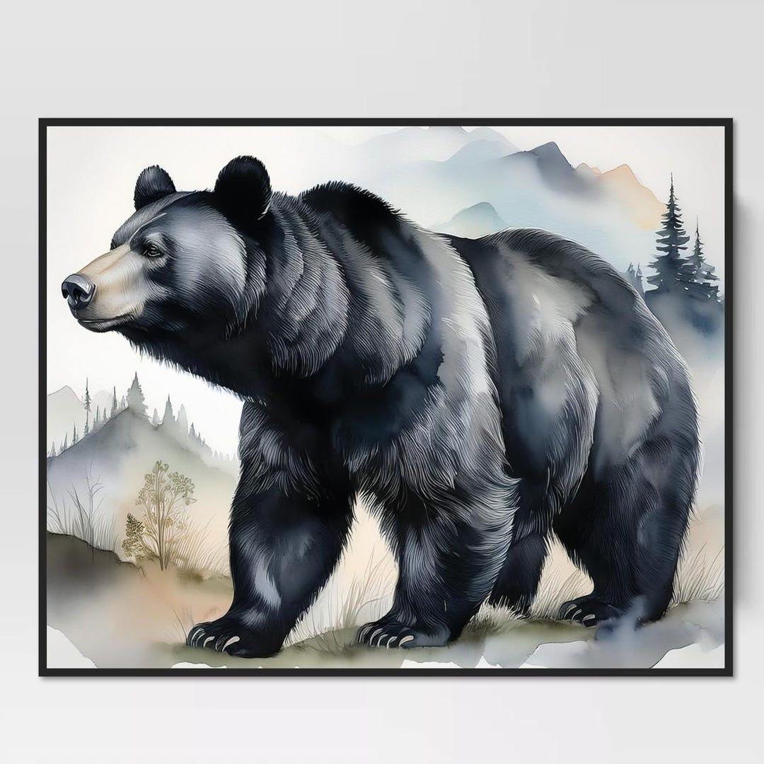 Black Bear Watercolor, Printable Black Bear, Bear Art Print, Black Bear ...
