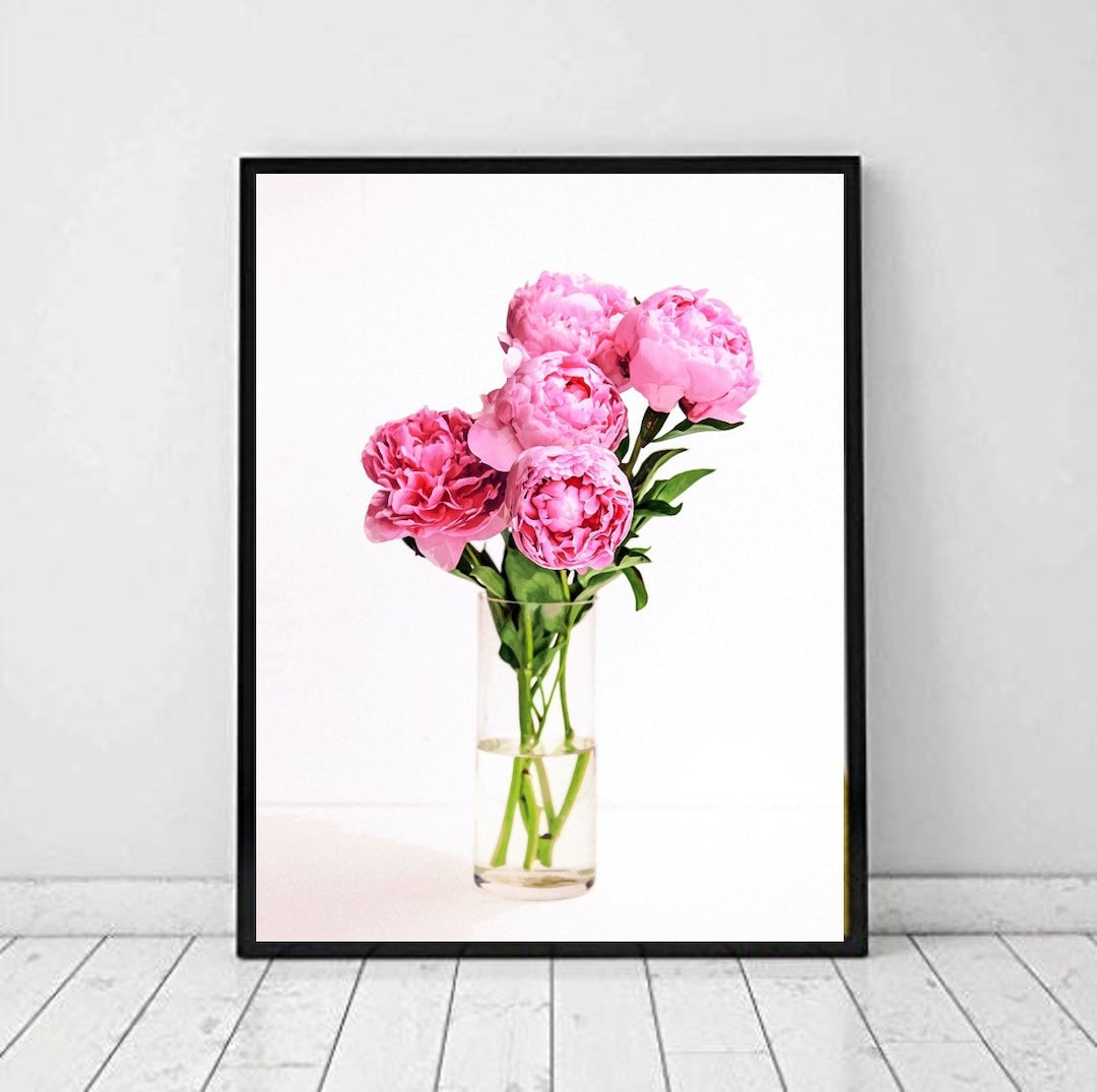 Watercolor Pink Flower Art Print, Flower Print Wall Art, Digital Art ...