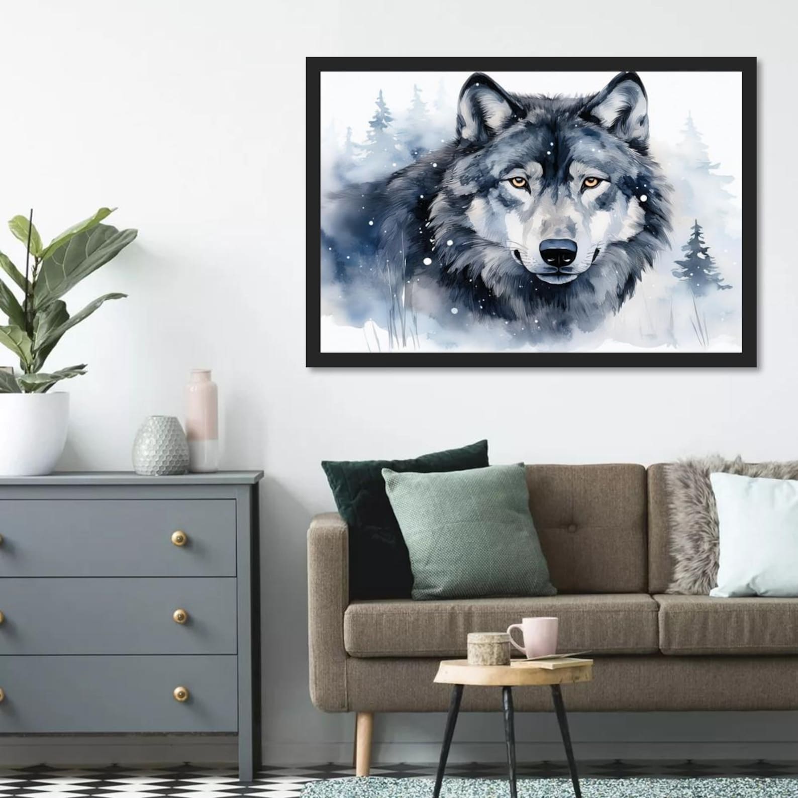 Gray Wolf in Snow, Wolf Art, Wolf Print, Watercolor Woodland, Wolf ...