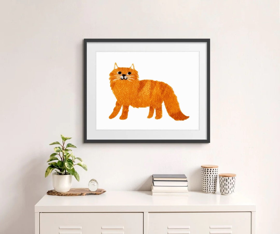 Cat Watercolor Print, Fluffy Watercolor Cat Print, Watercolor Cat Wall ...