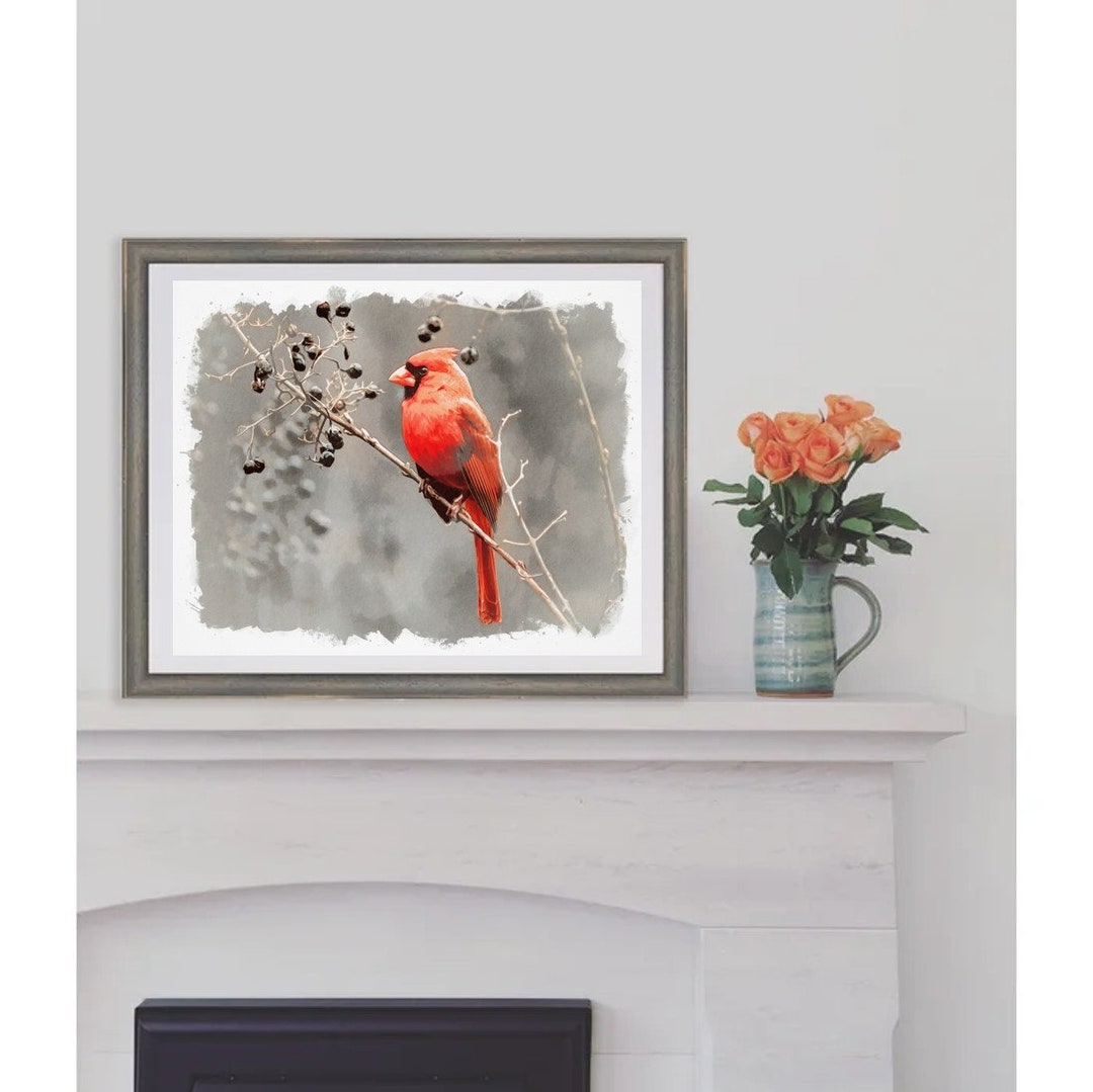 Watercolor Red Cardinal Art Print Printable Red Cardinal Wall - Etsy