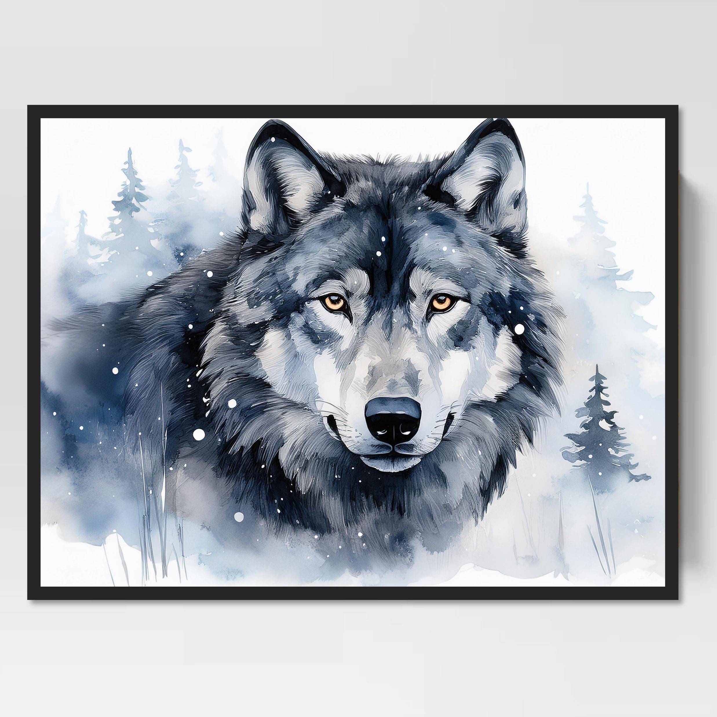 Gray Wolf in Snow, Wolf Art, Wolf Print, Watercolor Woodland, Wolf ...