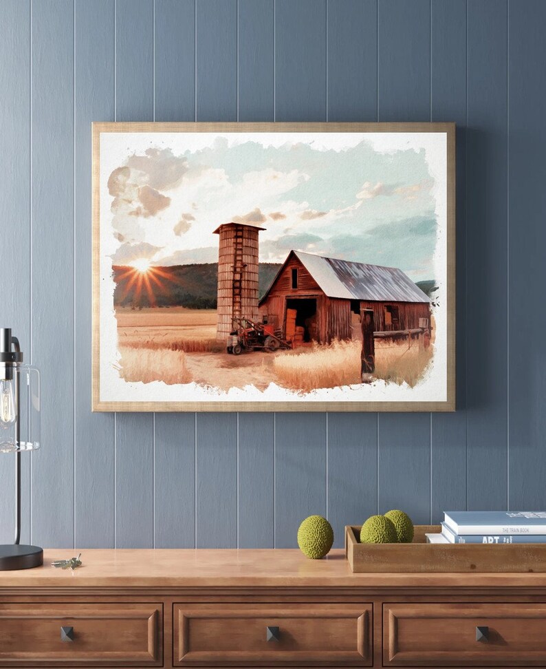 Watercolor Farmhouse Barn Wall Art, Digital Farmhouse Print, Printable ...