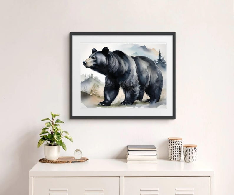Black Bear Watercolor, Printable Black Bear, Bear Art Print, Black Bear ...
