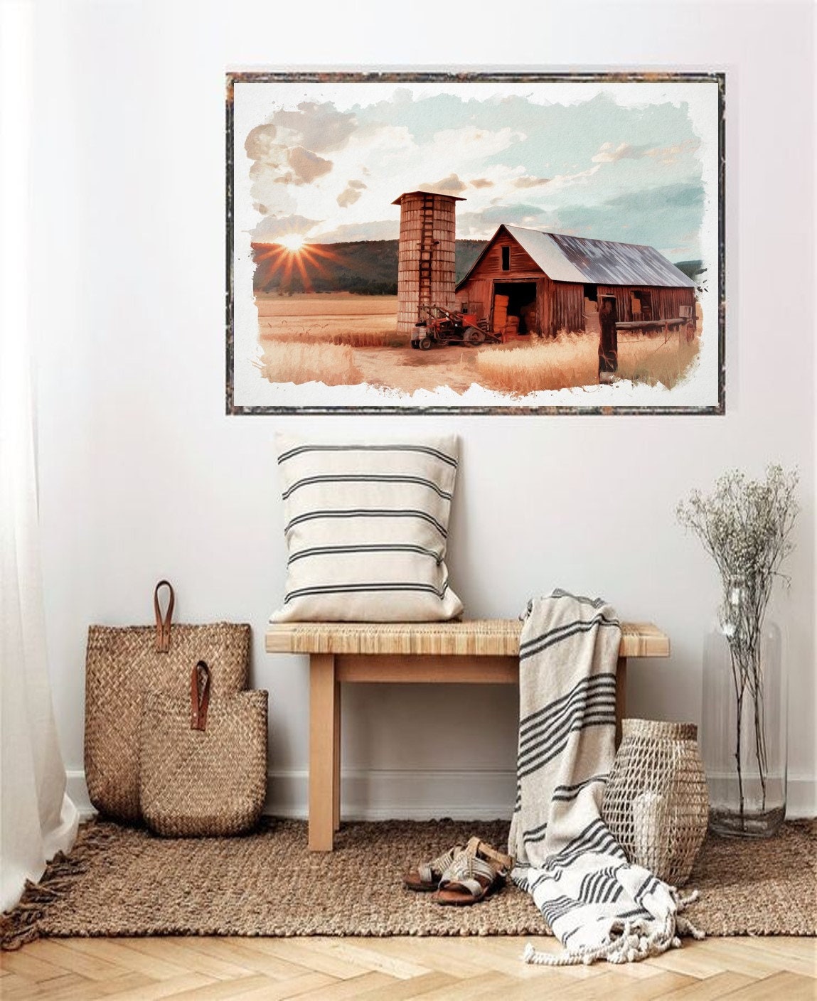 Watercolor Farmhouse Barn Wall Art, Digital Farmhouse Print, Printable ...