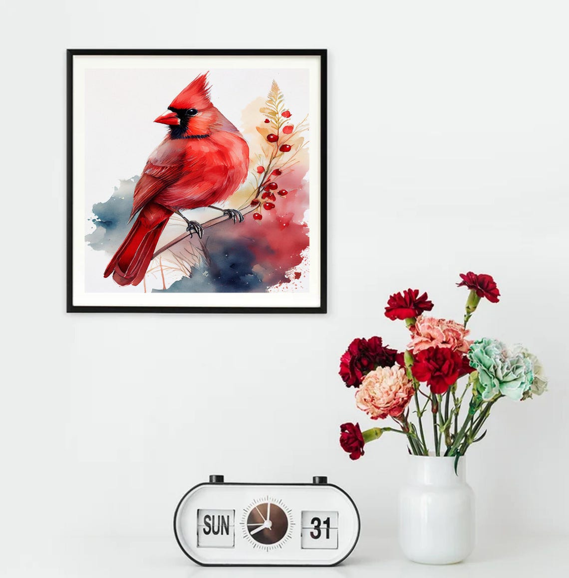 Watercolor Red Cardinal Print, Farmhouse Art Print, Red Cardinal Art ...