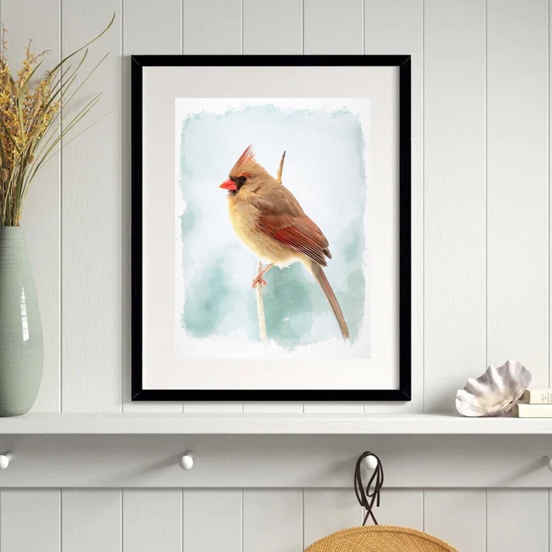 Watercolor Red Cardinal Print, Farmhouse Art Print, Red Cardinal Art ...