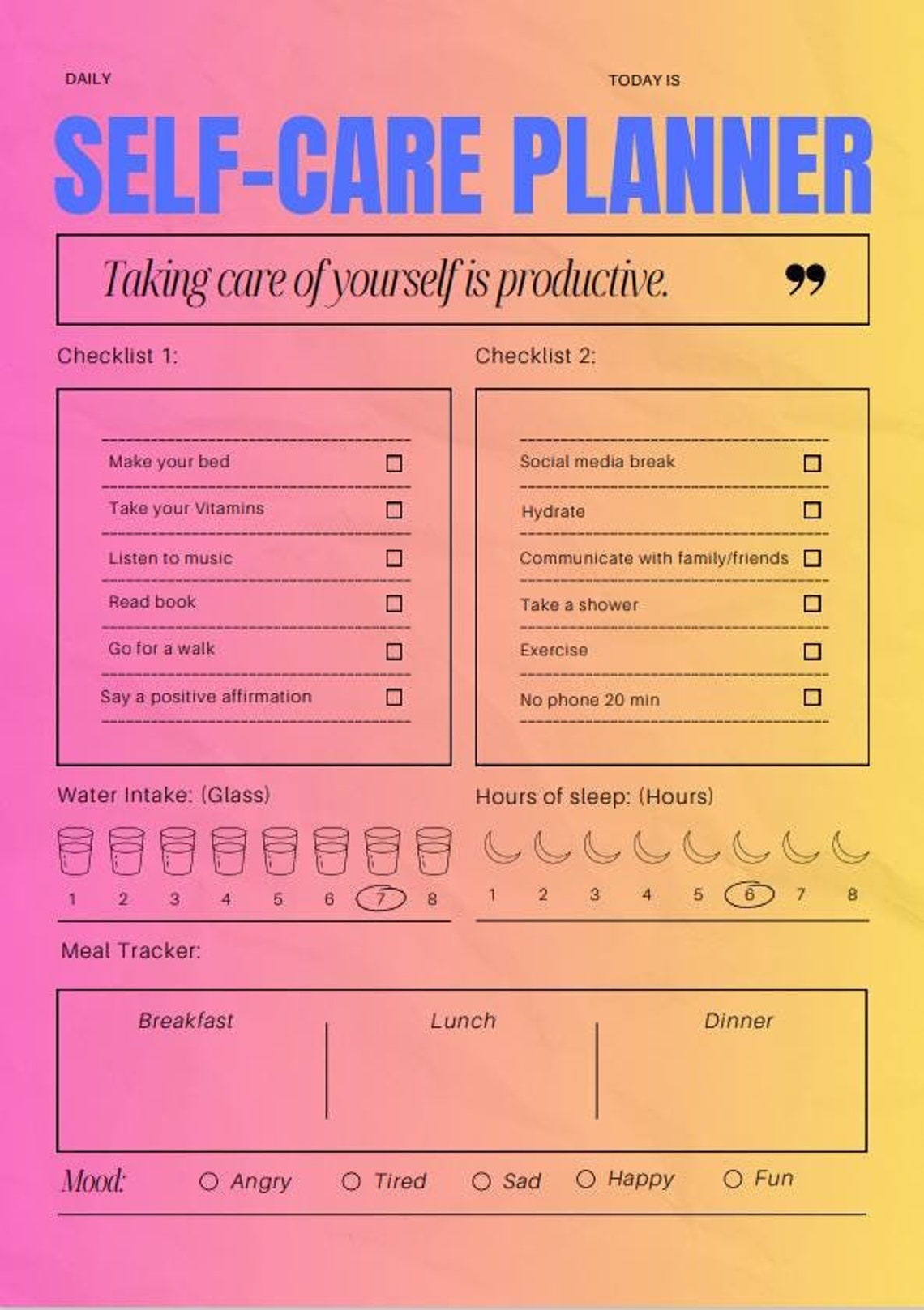 Daily Self-care Planner - Etsy