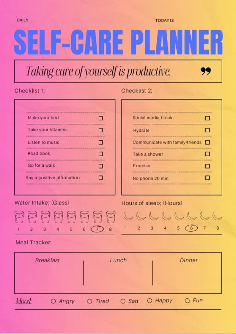 Daily Self-care Planner - Etsy