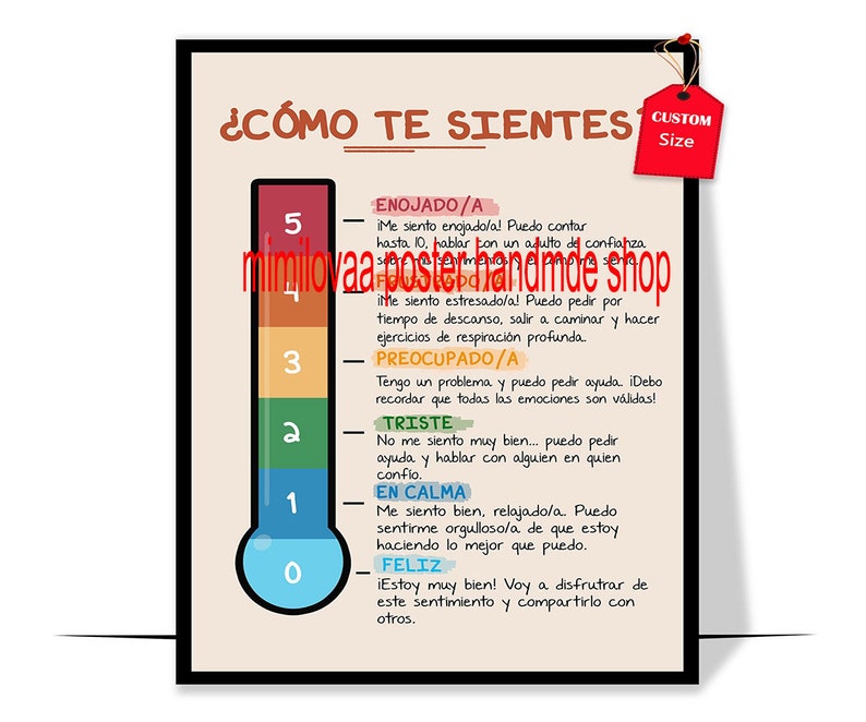 Spanish Feelings Thermometer Poster Spanishmental Health Posters School ...