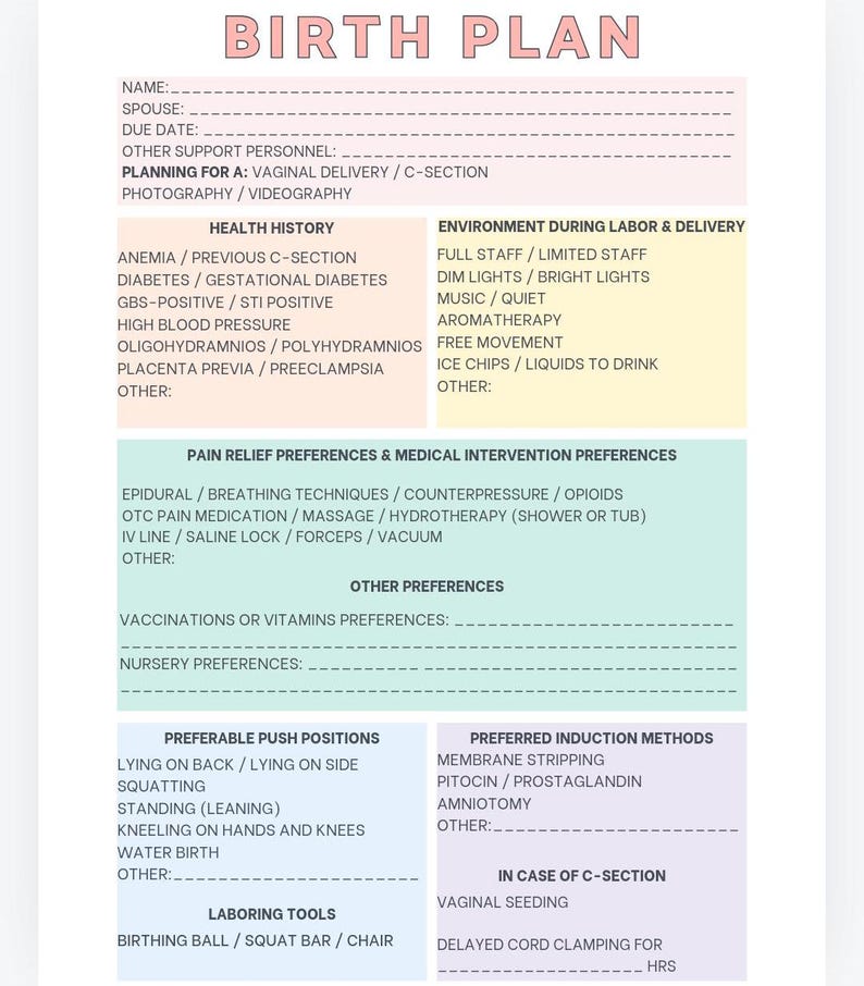 Plan de parto en tonos pastel - Etsy México