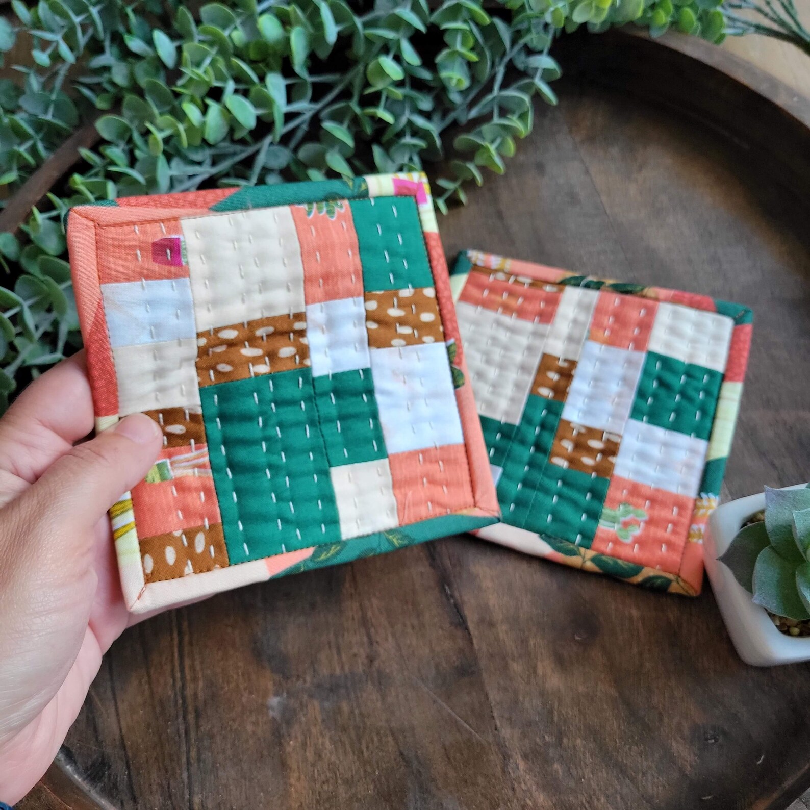 Garden Sunset Hand Quilted Coaster Set - Etsy