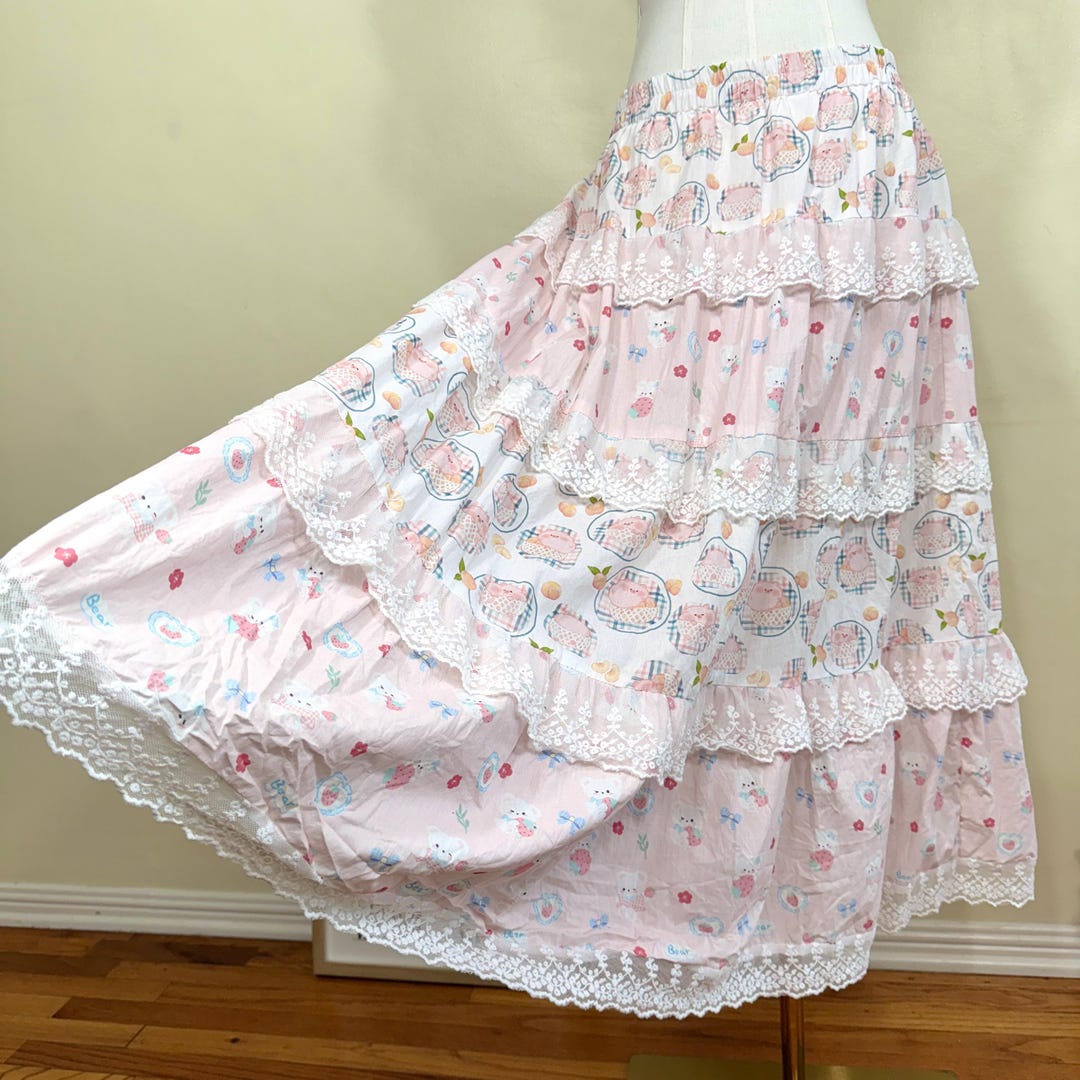 Plus Size Patchwork Maxi Skirt | Handmade Cottagecore Floral, Lace Trim ...