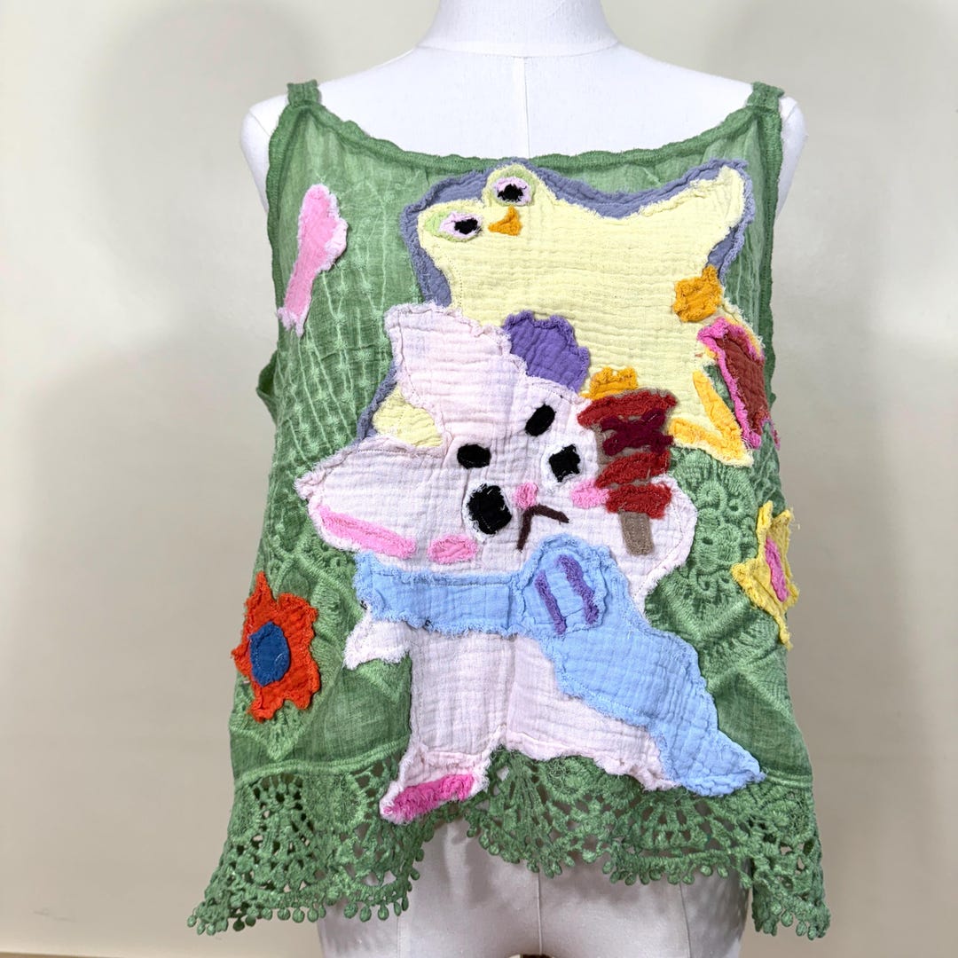 Handmade Patchwork Appliqué Tank Top: Whimsical Upcycled Camisole - Etsy