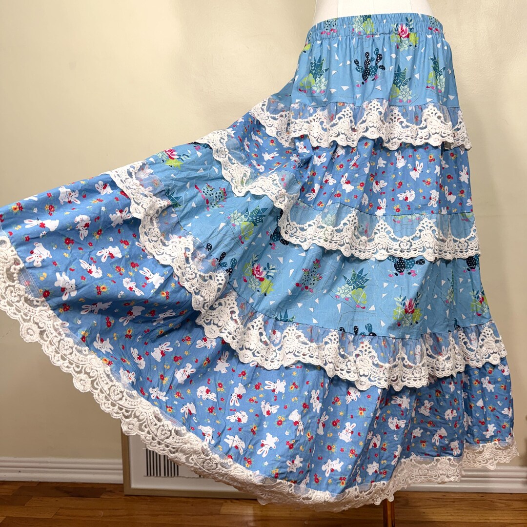Plus Size Patchwork Maxi Skirt | Handmade Cottagecore Floral, Lace Trim ...