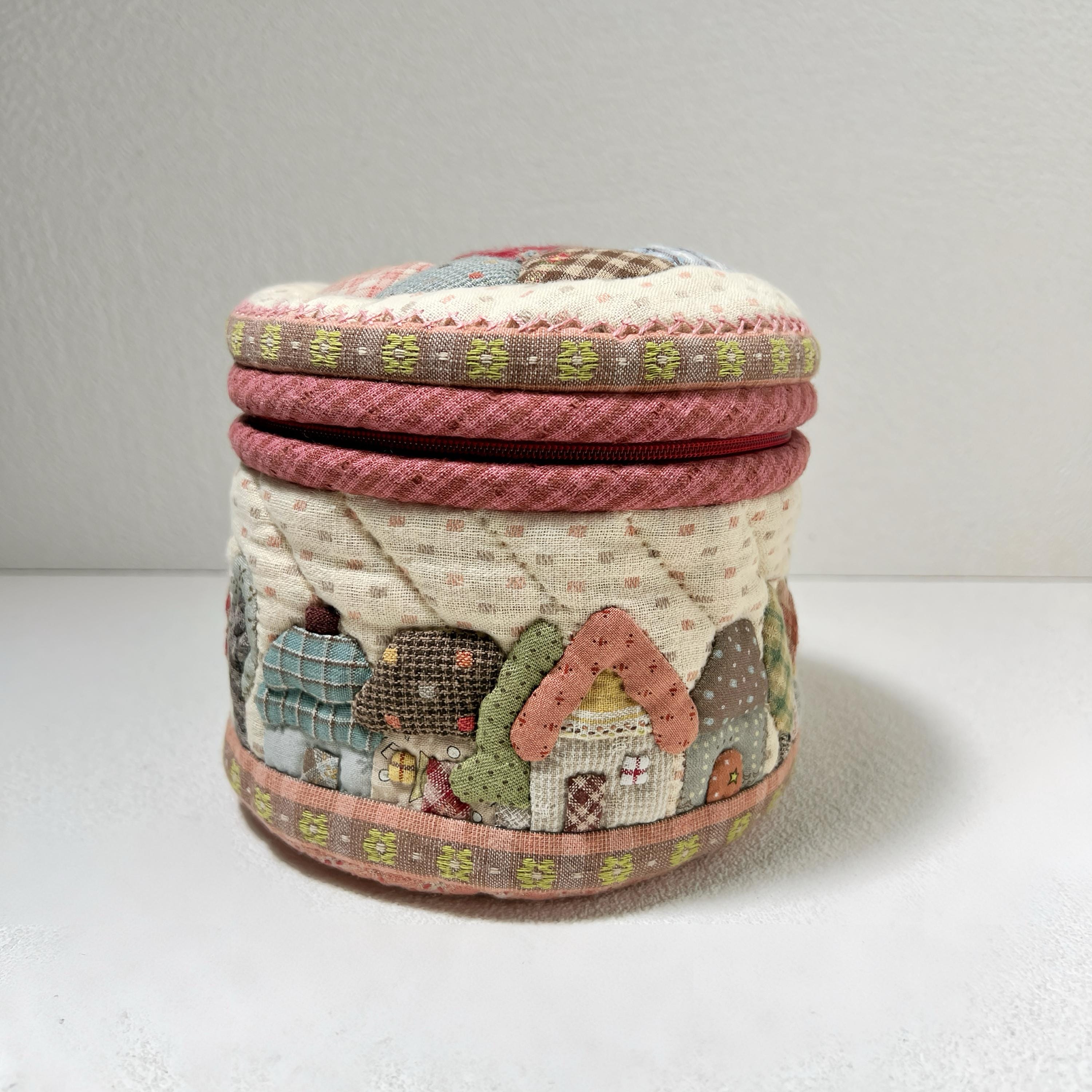 Handmade Patchwork Round Storage Box Quilted Organizer With Charming ...