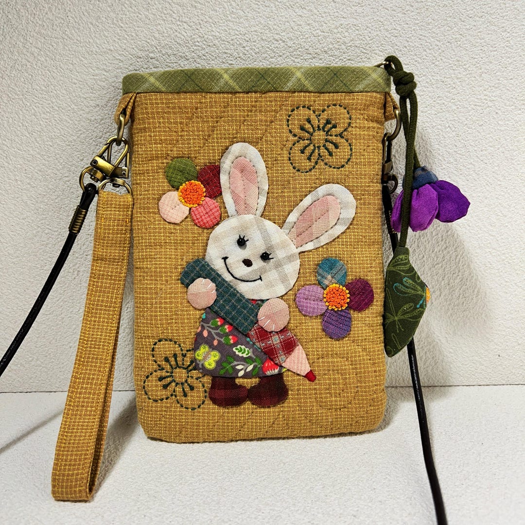Handmade Quilted Rabbit Crossbody Pouch Adorable Bunny and Carrot ...