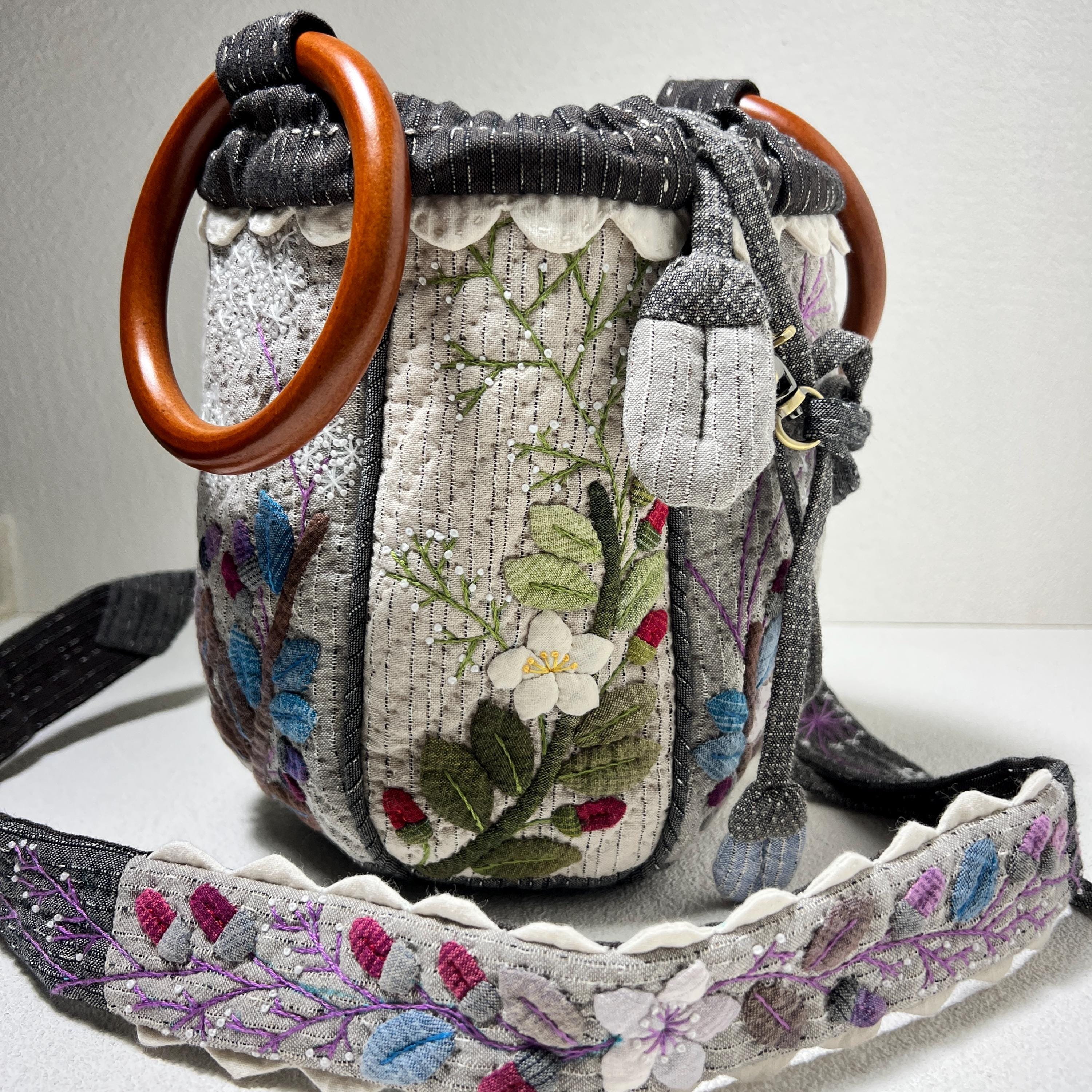 Handmade Patchwork Bucket Bag Floral Quilted Design With Adjustable ...