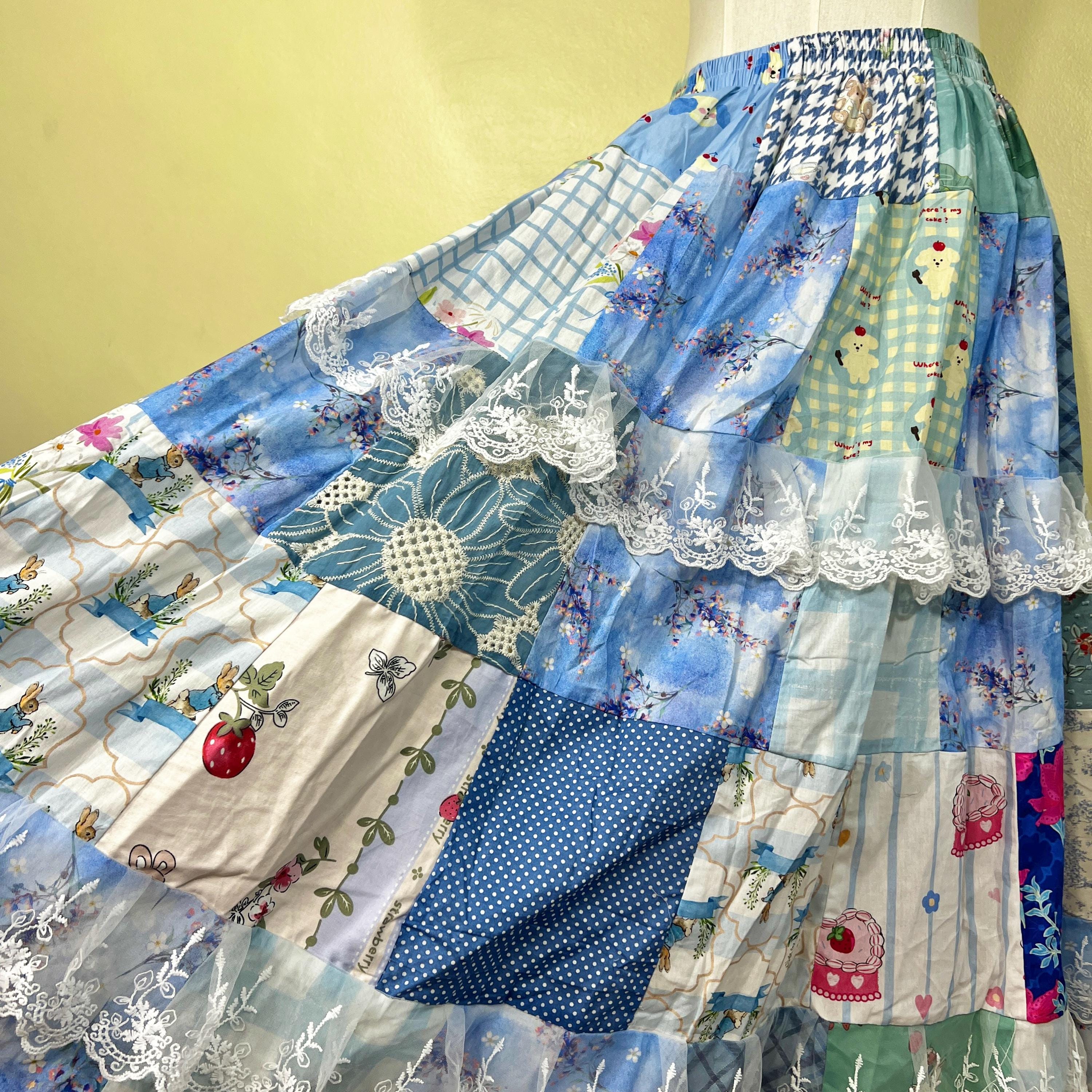 Handmade Cottagecore Patchwork Maxi Skirt: Vintage Floral Lace Trim - Etsy