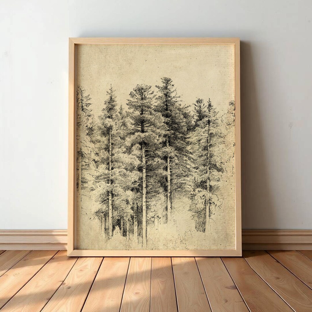 VINTAGE TREE ART - Nature Landscape Sketch - Etsy