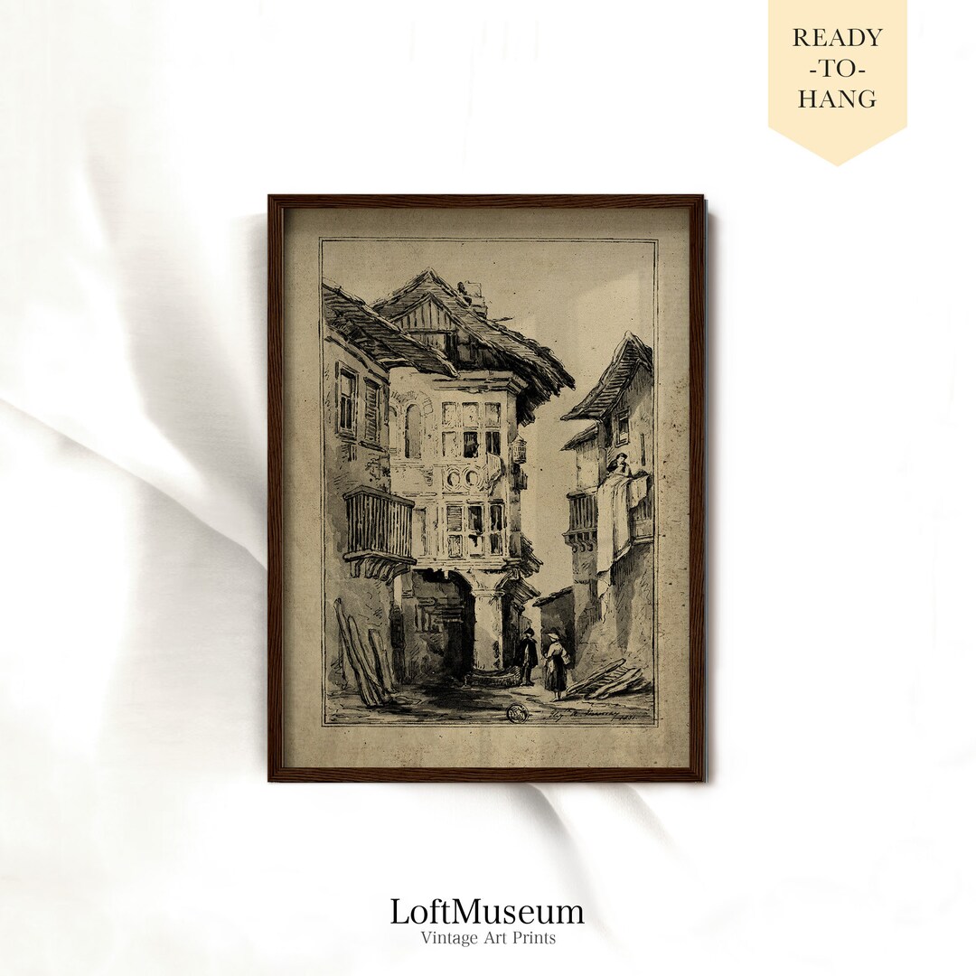 Study of Cityscape Landscape Drawing Antique Style Wall Art Vintage ...
