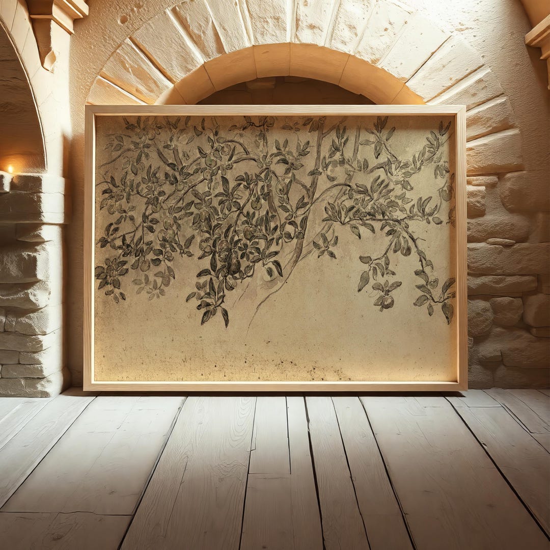 Boceto de manzano enmarcado: arte de pared vintage para cocina de ...