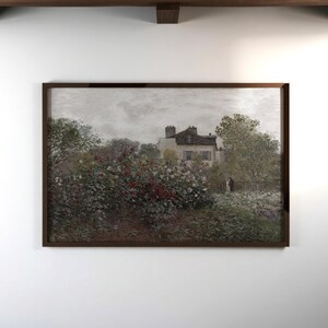 Claude Monet 1840 Vintage Framed Muted Rose Garden Painting Wall Art ...