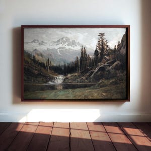Vintage Framed River Landscape Painting for Farmhouse Living Room Wall ...