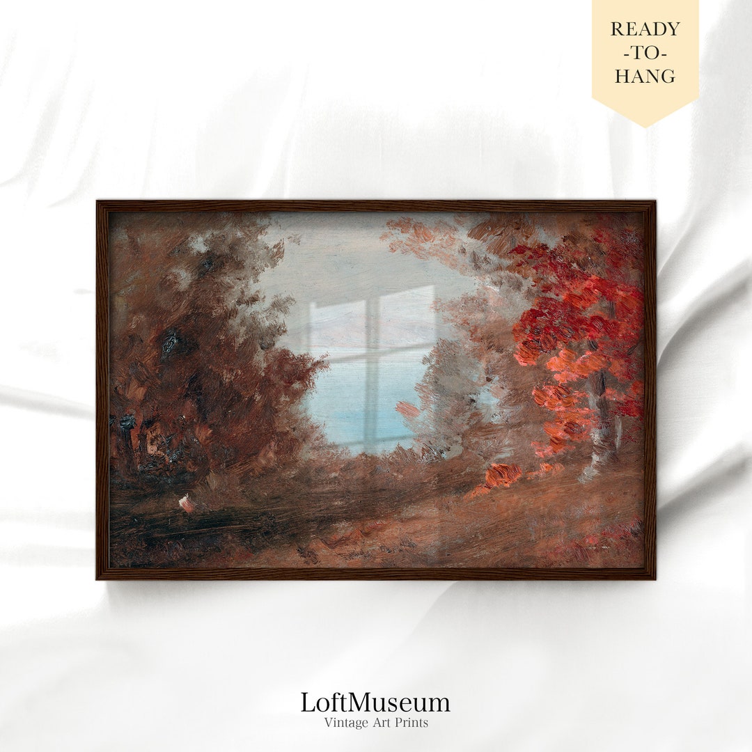 Vintage Fall Landscape Framed Wall Art Autumn Oil Painting Wall Art ...