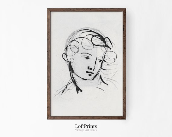 Antique Portrait Sketch Woman Drawing Vintage Study | Etsy