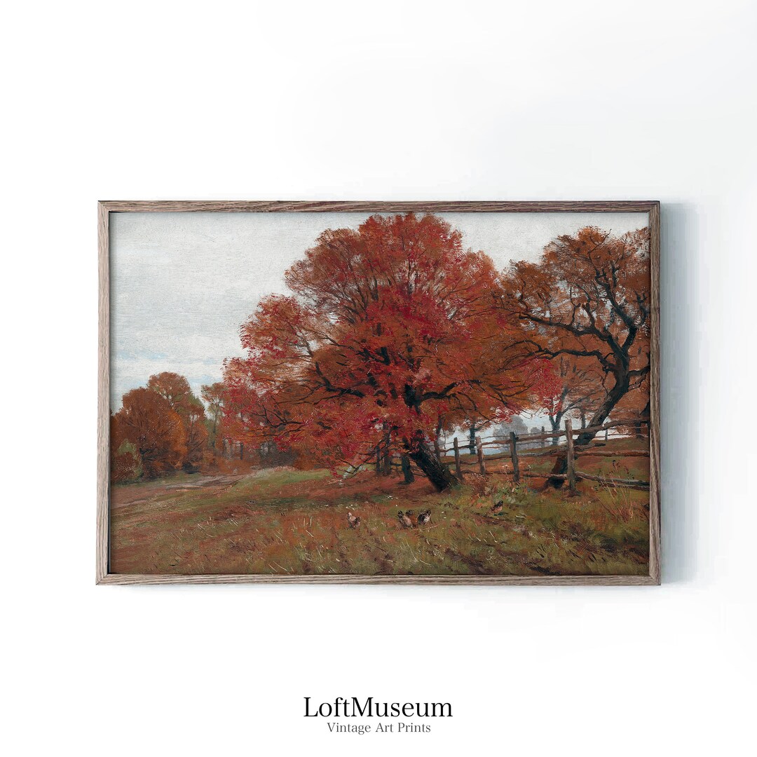 Vintage Fall Landscape Painting Farmhouse Autumn Painting - Etsy