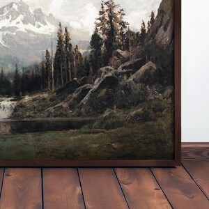 Vintage Framed River Landscape Painting for Farmhouse Living Room Wall ...