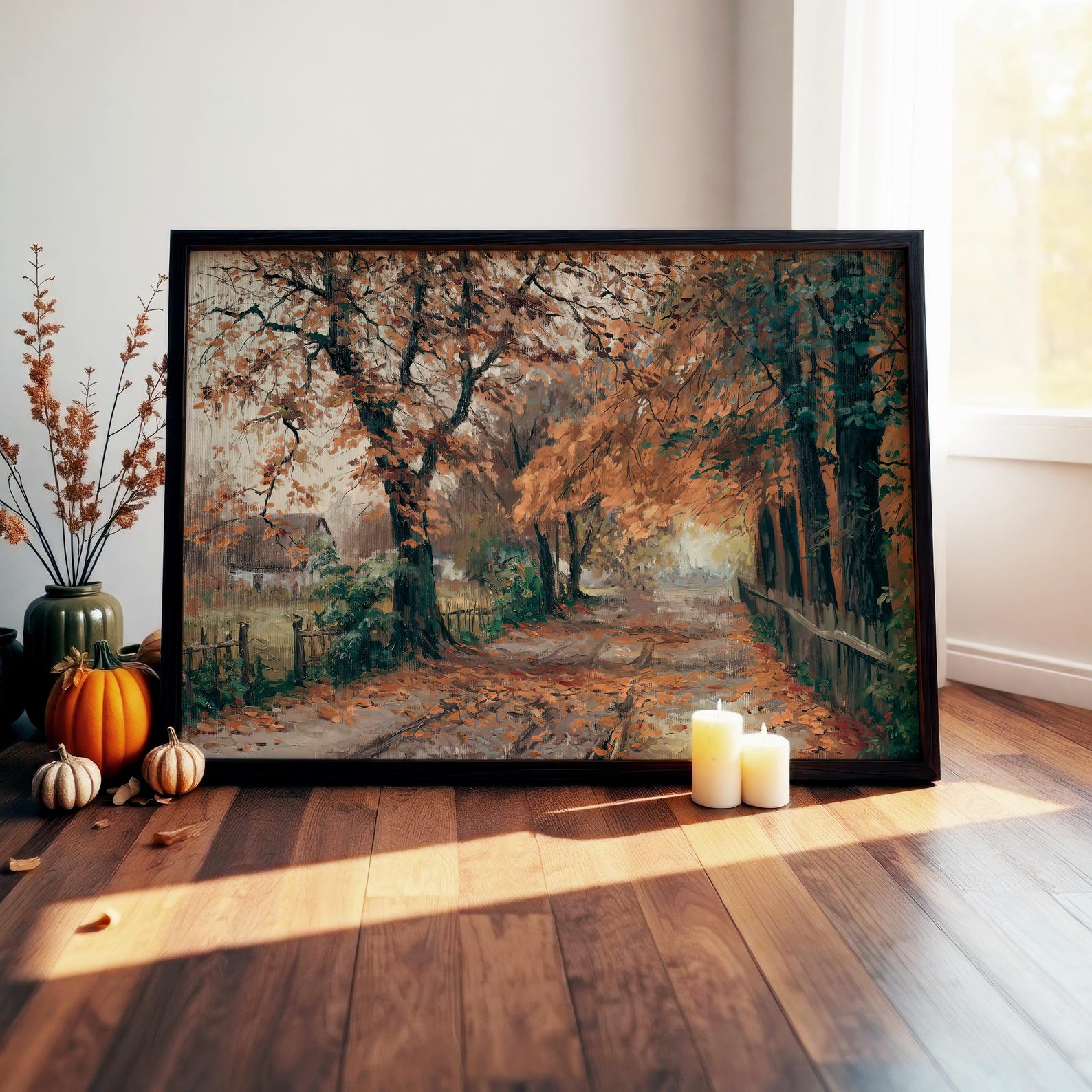Vintage Framed Fall Landscape Painting: Farmhouse Autumn Decor - Etsy