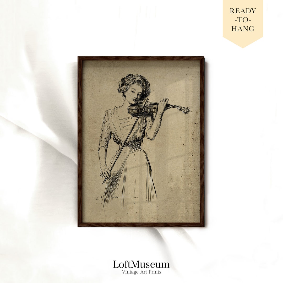 Vintage Violist Drawing Instrument Sketch Art Vintage Woman Study ...